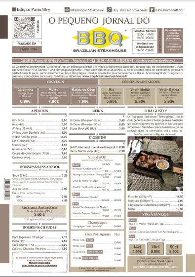 Notre carte – Bry-sur-Marne – BBQ Brazilian Steakhouse